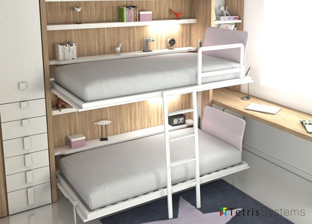 Double folding bunk bed with desk and terminal – furniflex.net