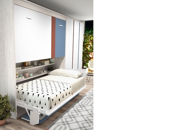 Horizontal folding bunk bed with desk and wardrobes. – furniflex.net