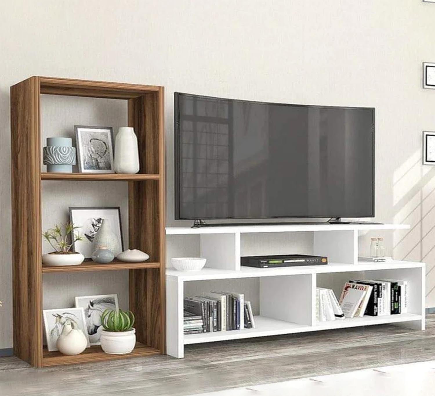 Kariya TV unit with 3 shelves and a side stand made of MDF wood ...