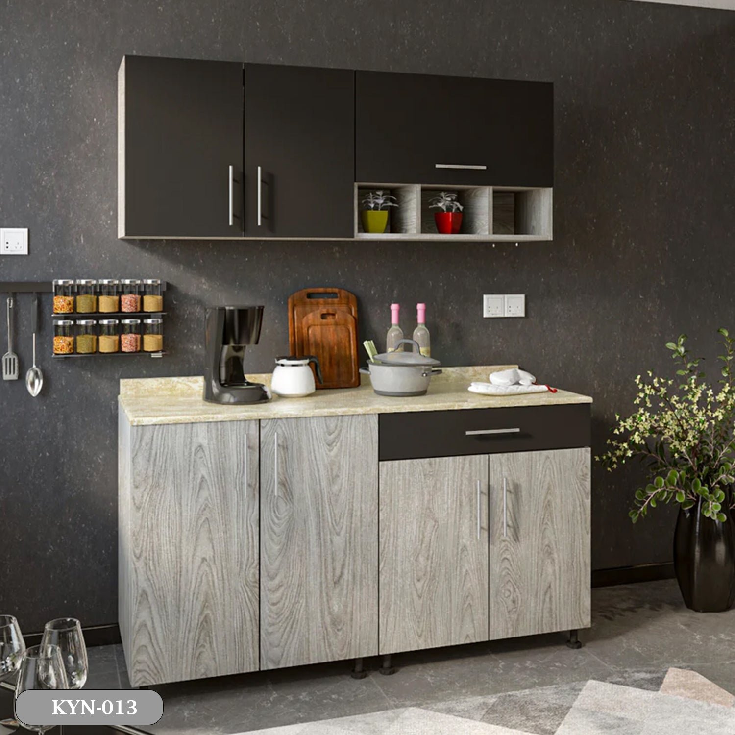 Two-piece kitchen with wood countertops and MDF wood – KYN-013 ...