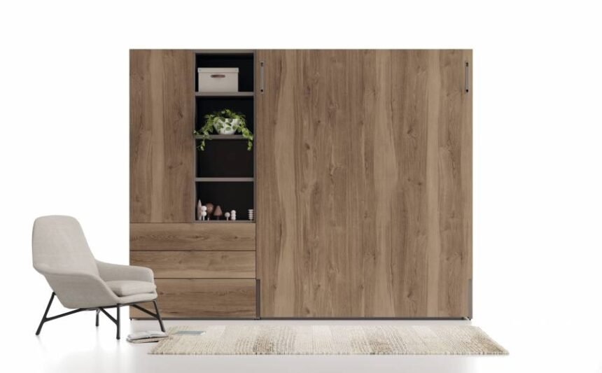 Vertical folding double bed with wardrobe and bookcase – furniflex.net
